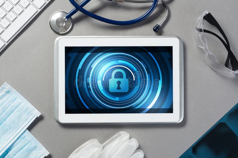 Web Security and Technology Concept with Tablet Pc on Table Stock Photo ...
