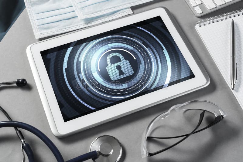 Web Security and Technology Concept with Tablet Pc on Table Stock Image ...