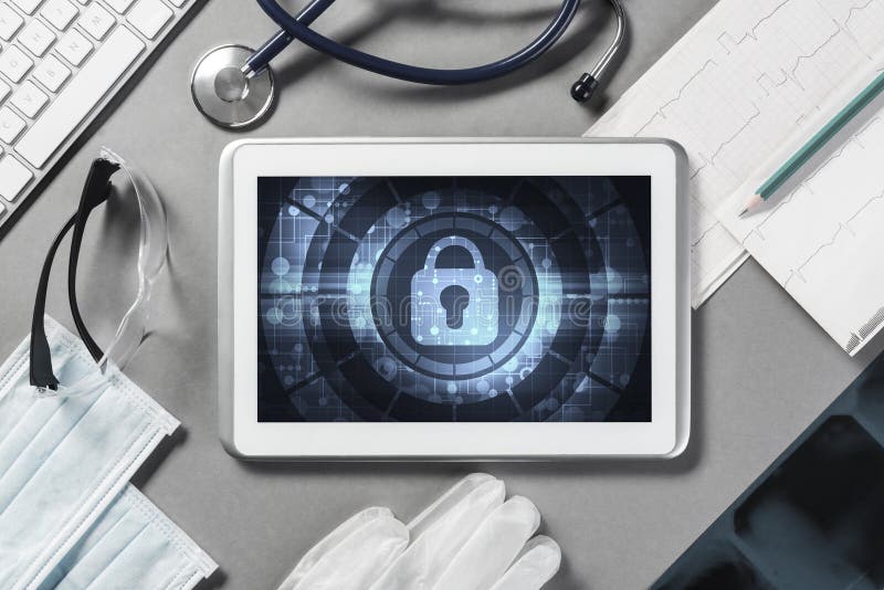 Web Security and Technology Concept with Tablet Pc on Table Stock Photo ...