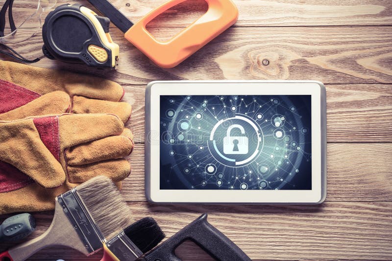 Web Security and Technology Concept with Tablet Pc on Wooden Table ...