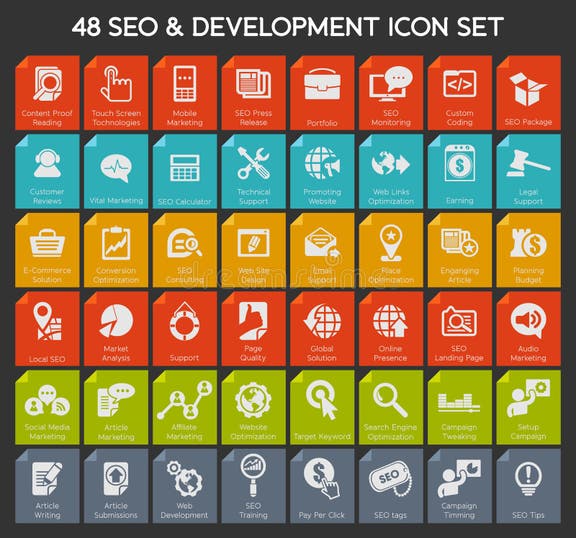 Web seo icon set stock vector. Illustration of development - 38677615