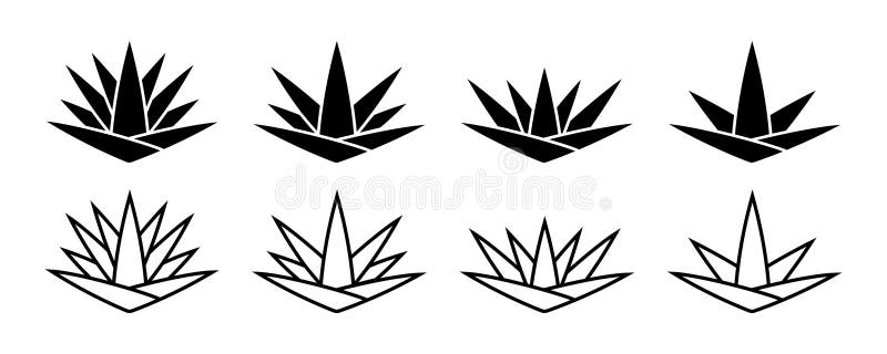 Set of Agave Vector Icons. Black Silhouette with Aloe Vera Stock Vector ...