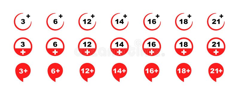 Set of Age Restriction Vector Signs. from 3 To 21 Years Icons Set Stock ...