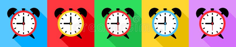 Set of Alarm Clock with Shadows. Awake, Wake Up or Rouse in Cartoon ...