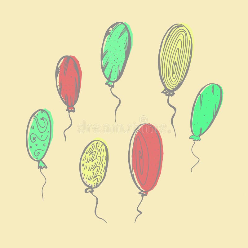 Balloons Hand Drawn Set. Vector Color Isolated Illustration. Stock ...