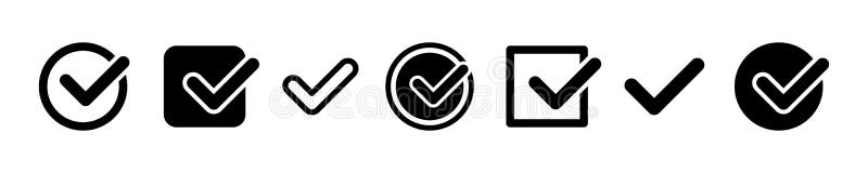 Set of Black Check Marks in Circle and Square. Tick Symbol. Ok, Yes ...