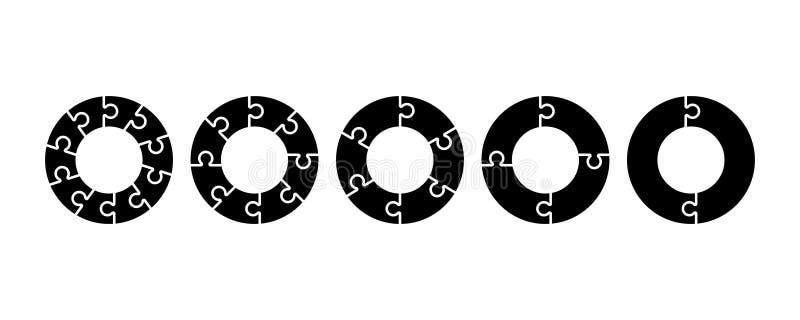 Set of Black Circular Puzzle. Pieces Puzzle on Circle. Diagram Template ...