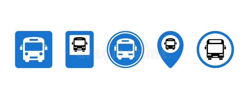 Set of Blue Bus Stations Vector Icons. Public or Urban Bus Stop Stock ...