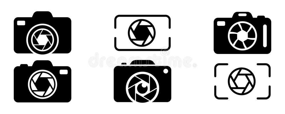 Set of Camera with Shutter Vector Icons. Black Camera with Lens ...