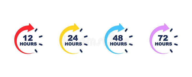 Set of Clock with 12, 24, 48, 72 Hours. Time with Arrow Stock Vector ...