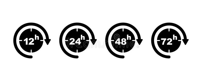 Set of Clock with 12, 24, 48, 72 Hours. Time with Arrow. Delivery ...