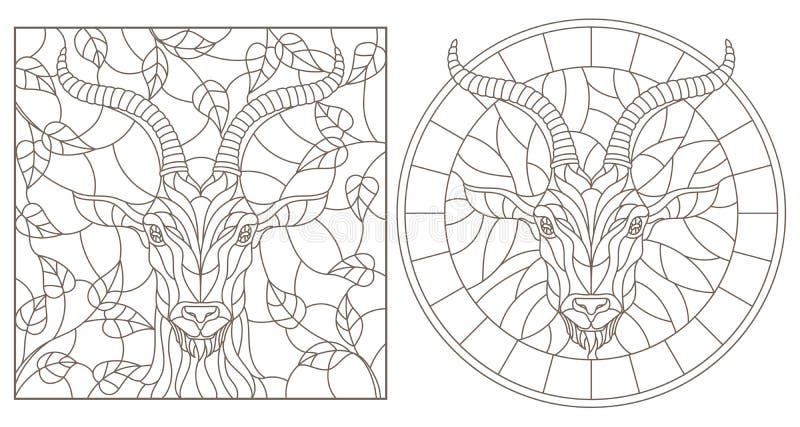 Contour Set with Illustrations of Stained Glass Windows with a Goat`s ...