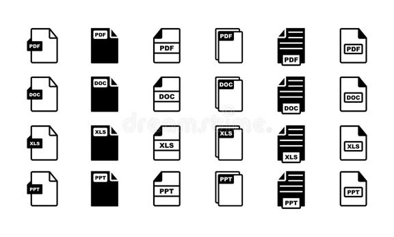 Set of Document Format Doc, Pdf, Ppt and Xls Vector Icons. Stock Vector ...