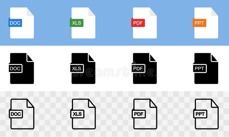 Set of Document Format Doc, Pdf, Ppt and Xls Vector Icons. Stock Vector ...