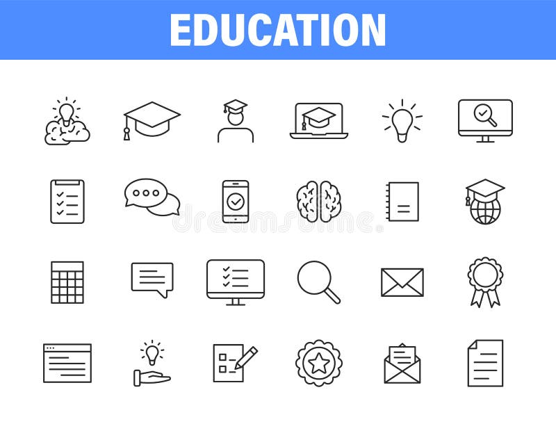 Set of 24 Education and Learning Web Icons in Line Style. School ...