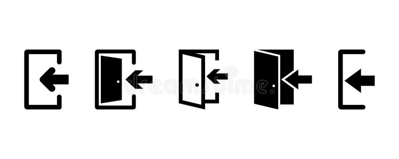 Set of Exit Vector Icons Set. Black Door Stock Vector - Illustration of ...