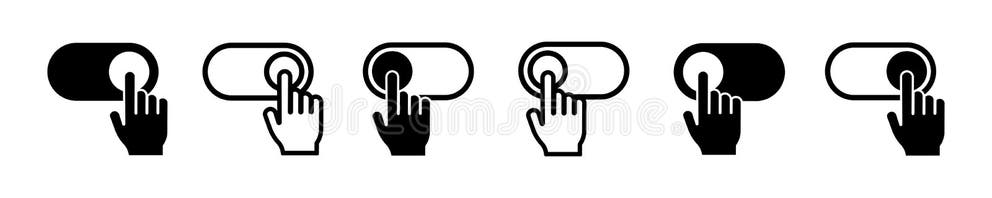 Set of Finger on Switches Vector Icons. Hand Dragging Slider. Off and ...