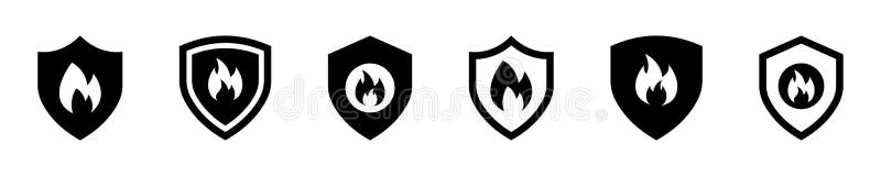 Set of Fire Protection Vector Icons. Shield with Flame Icon. Burn ...