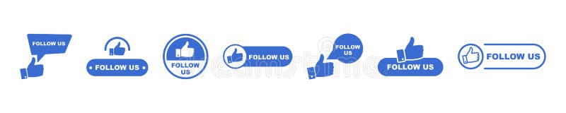 Set of Follow Us Vector Icons. To Follow. Thumb Up with Blue Subscribe ...