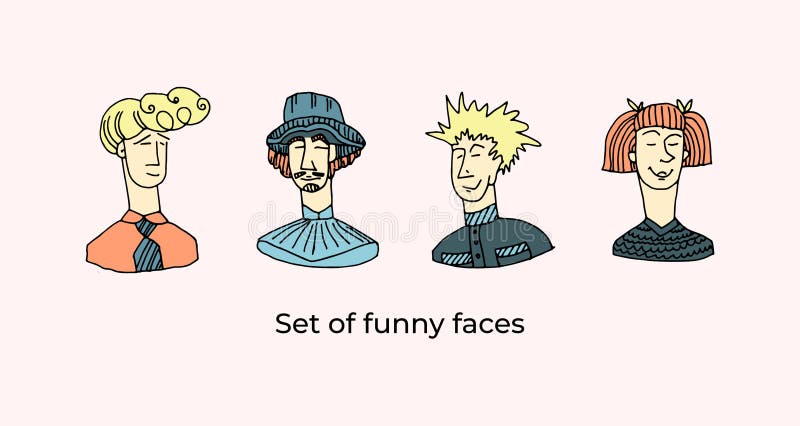 A Set of Funny Faces. Hand Drawn Color Doodle Stock Illustration ...