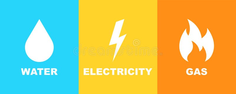 Set of Gas, Water and Electricity Vector Icons. Town Gas, Energy ...