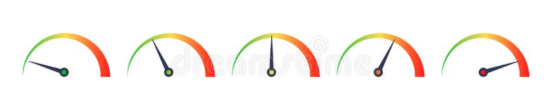 Set of Gradient Speedometer Vector Icons. Speed Scale. Slow, Medium ...