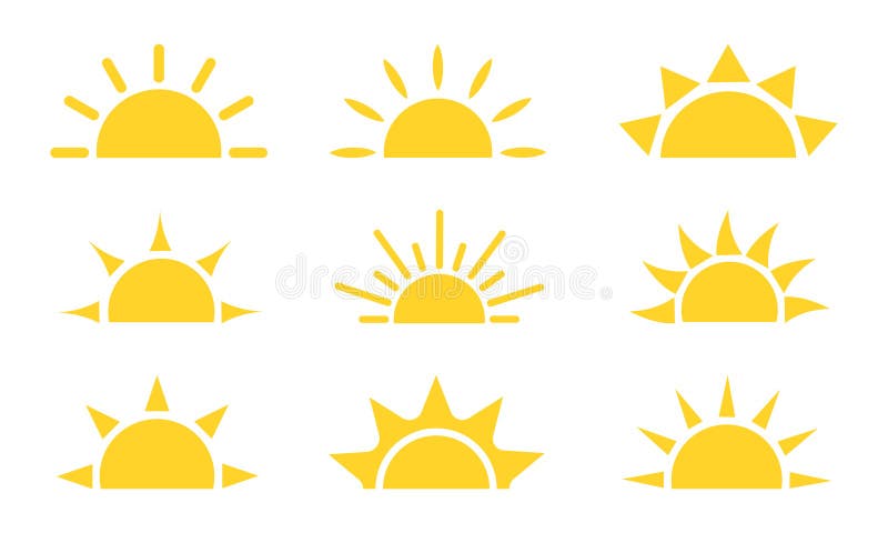 Set of Half Sun Vector Icons. Yellow Sunrise or Sunset Stock ...