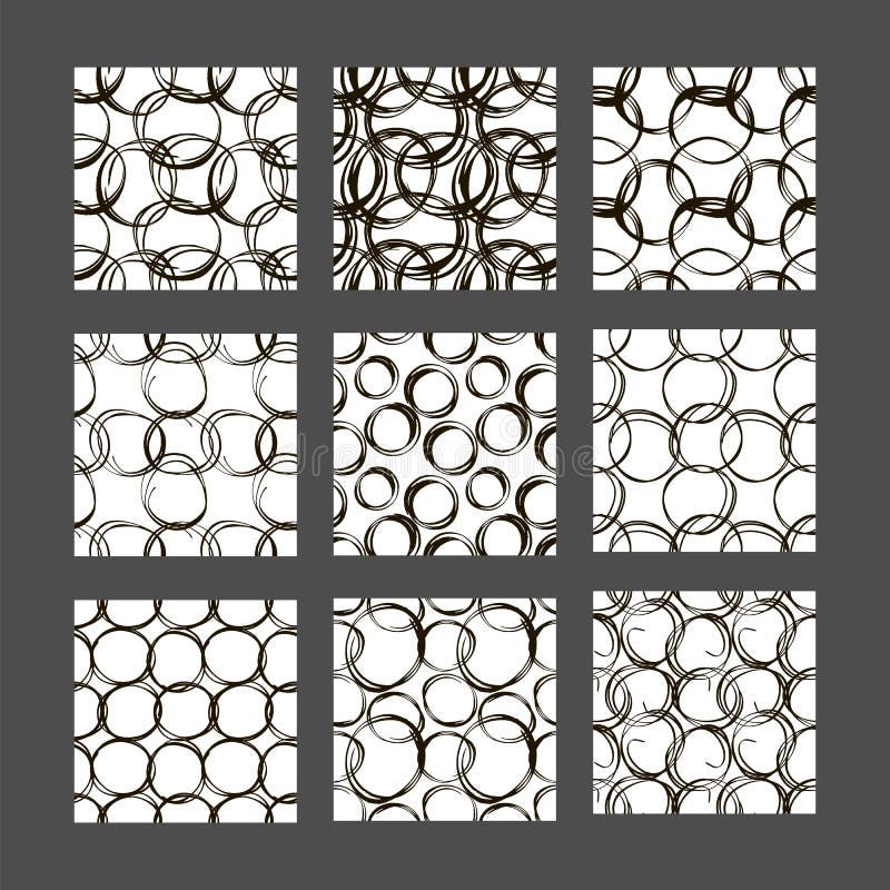 Set of Hand Drawn Seamless Textures with Circles. Black and White ...