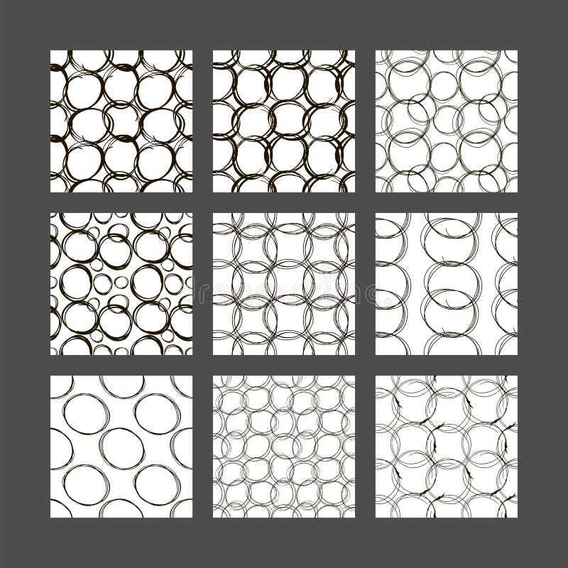 Set of Hand Drawn Seamless Textures with Circles. Black and White ...