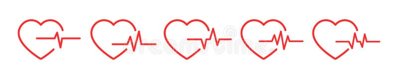 Set of Heart Beat Vector Icons. Pulse or Rhythm Red Heart Stock ...