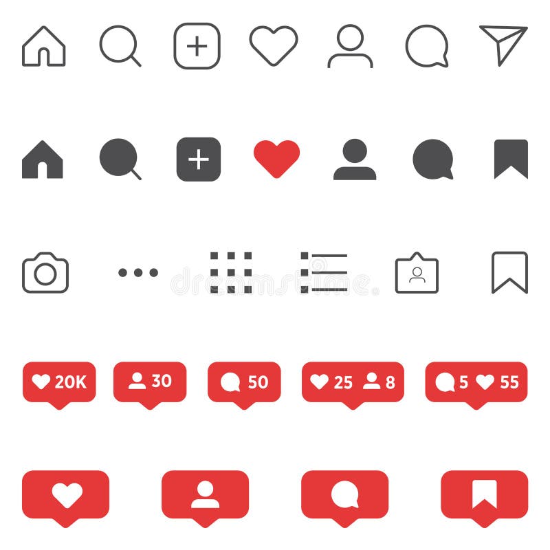 Icons and Fixed Icon Notifications Set Stock Vector - Illustration of ...