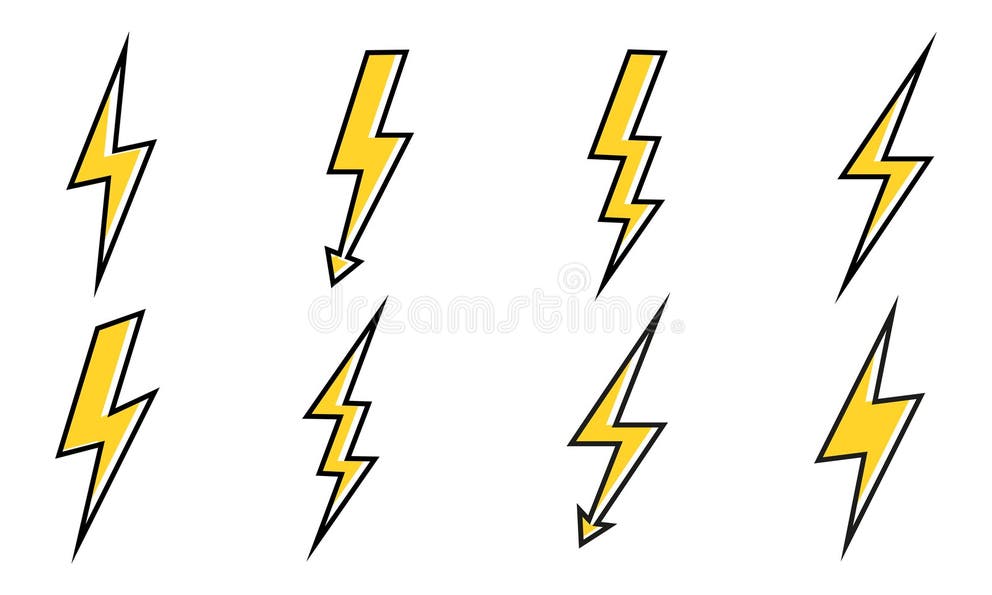 Set of Lightning Bolt Vector Icons. Yellow Thunderbolt Sign. Thunder ...