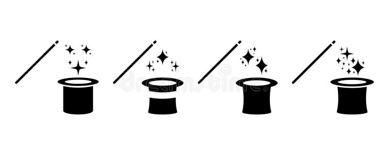 Set of Magic Hat with Wand and Stars Vector Icons. Stock Illustration ...