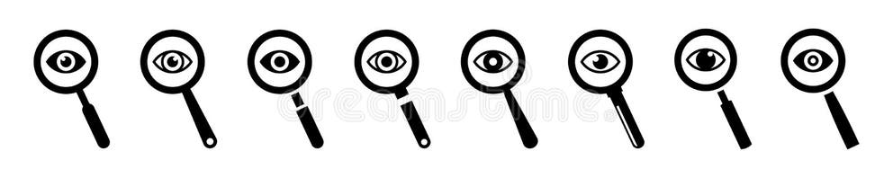 Set of Magnifier with Eyes Vector Icons. Focus, Look or View Stock ...