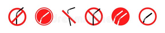 Set of No Plastic Straws Vector Icons. Ban or Forbidden Straw Stock ...