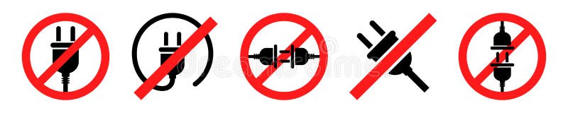 Set of No Socket Vector Icons. Red Prohibited or Forbidden Signs with ...