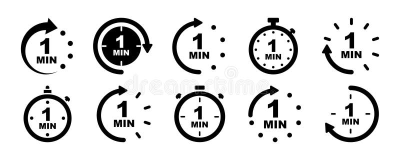 Set of One Minute Vector Icons. Running Time. 1 Minutes Timers ...