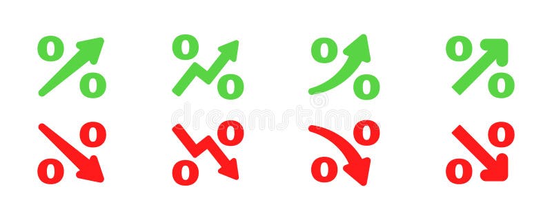 Set of Percentage Arrows Vector Icons. Green and Red Percent Arrow with Up and Down. Growth and ...