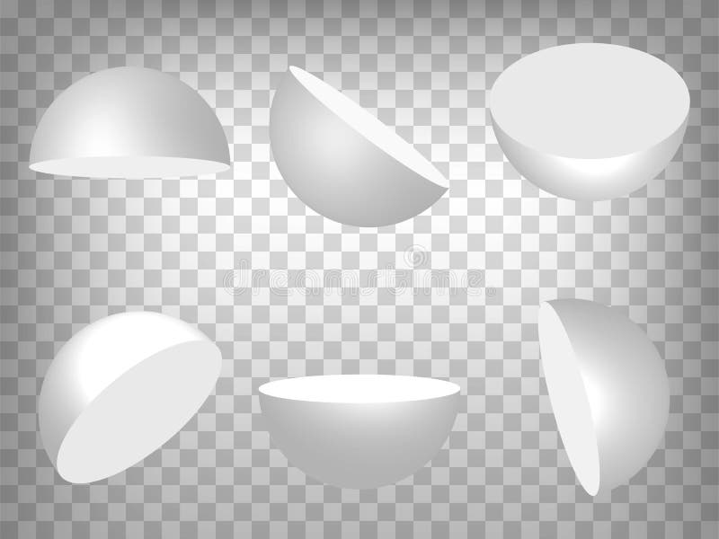 Set of Perspective Projections 3d Hemisphere Model Icons on Transparent ...