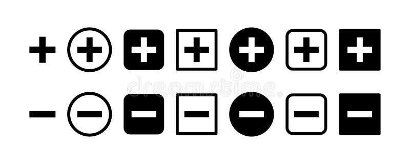 Set of Plus and Minus Vector Icons. Black Mathematical Sign. Math ...