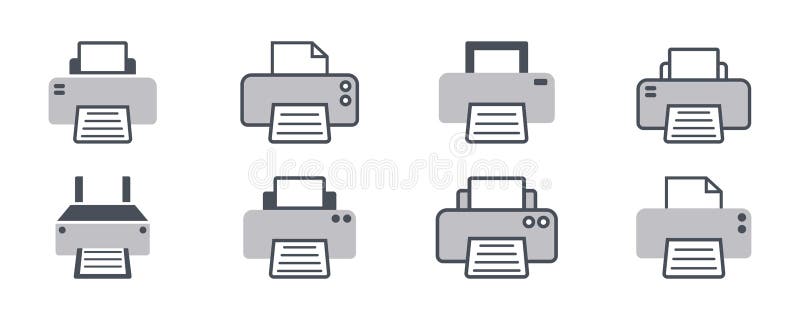 Set of Printer Vector Icons. Print Out Document. Printer and Paper ...