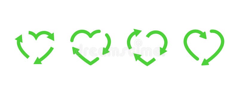 Set of Recycle Heart Symbols. Green Heart with Circulation Arrows Stock ...