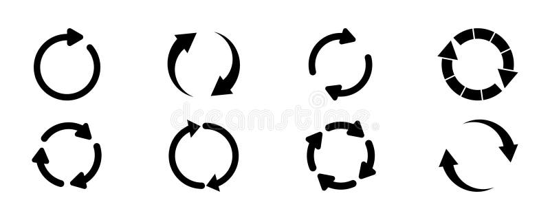 Set of Rotate Arrows Vector Icons. Recycle, Reload, Refresh Sign. Black ...