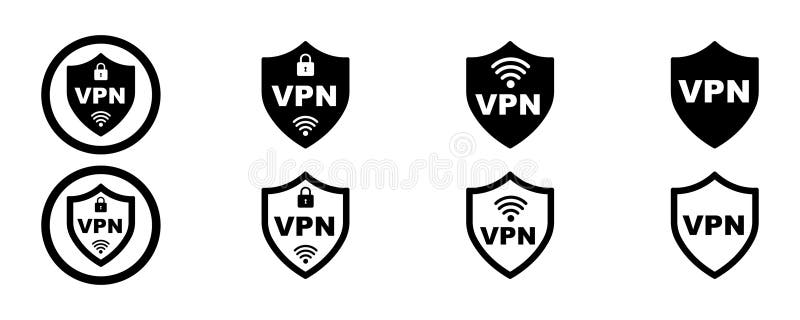 Set of Shield and VPN Vector Icons. Lock with VPN. Safe Private Access ...