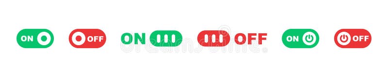 Set of Switch Button Vector Icons. Slider or Toggle. Green and Red on ...