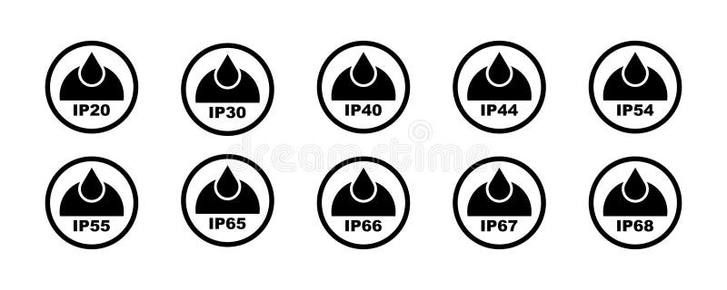Set of Waterproof and Dustproof Vector Icons. Ip Protect. Water and ...