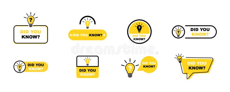 Set of Yellow Did You Know Vector Stickers. Creative Question or Fact ...