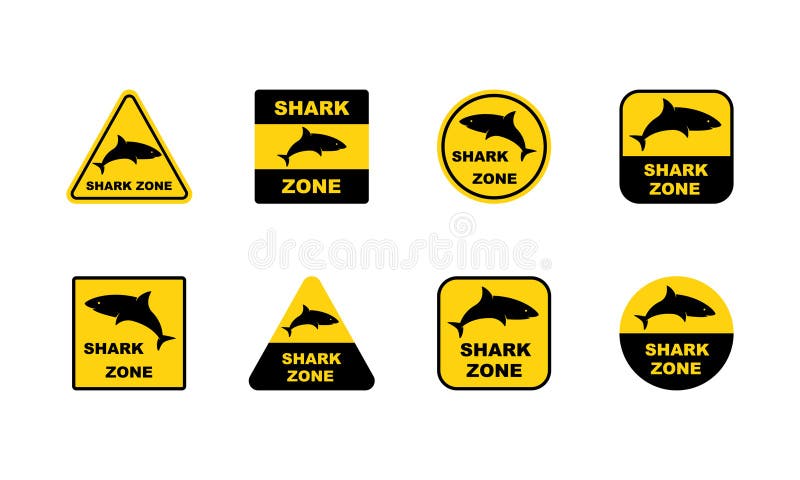 Set of Yellow Signs with Attack Shark Zone. Stock Illustration ...