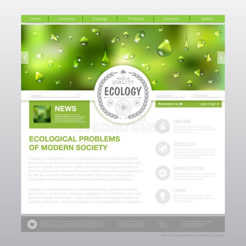 Ecology Concept Web Site Design. Stock Vector - Illustration of button ...