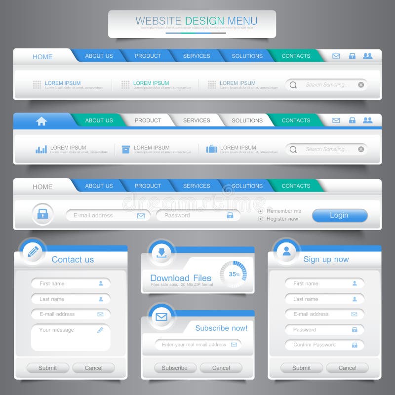 Web Site Design Menu Navigation Elements With Icons Set Navigation Menu Barsvector Design